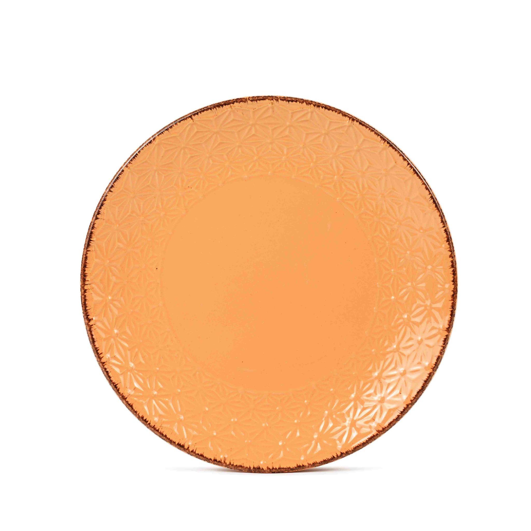 Embossed Stoneware Dinnerset with Brown Rim - Raylon