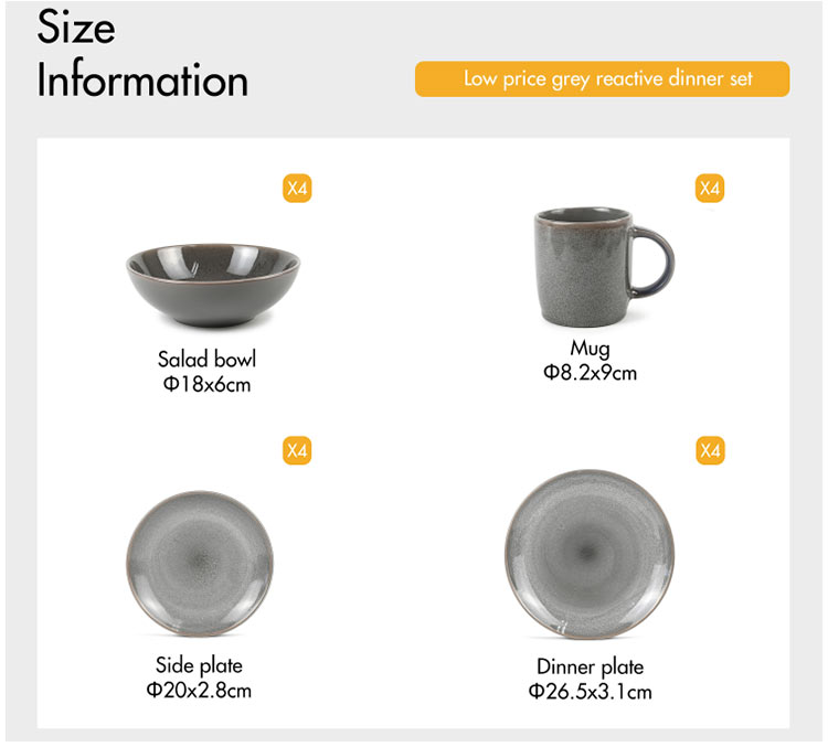 16pcs Classic Round Grey Reactive Dinner Set Supplier - Raylon