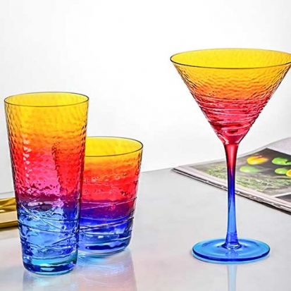 Colored Gradient Hammered Drinking Glassware With Spraying Color - Raylon