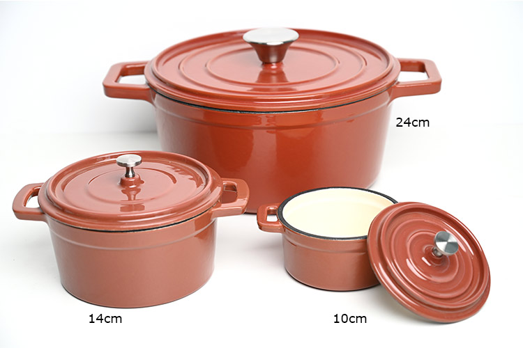 10cm 14cm 24cm Enamel Cast Iron Orange Casserole Pot Set of 3 - Raylon